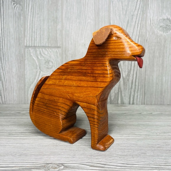 Hand Crafted | Accents | Hand Carved Wooden Dog With Leather Ears And ...